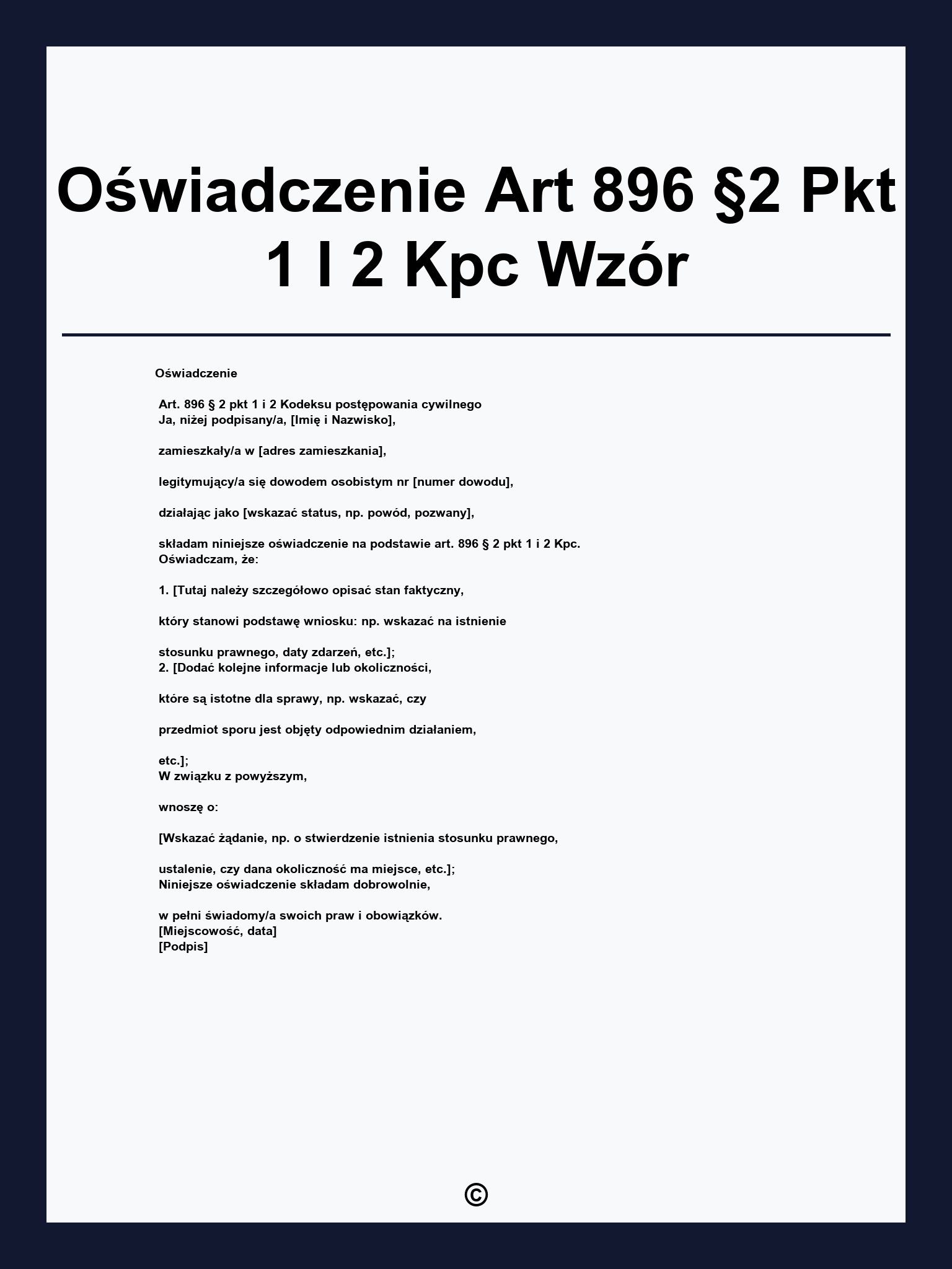 Oświadczenie Art 896 §2 Pkt 1 I 2 Kpc Wzór